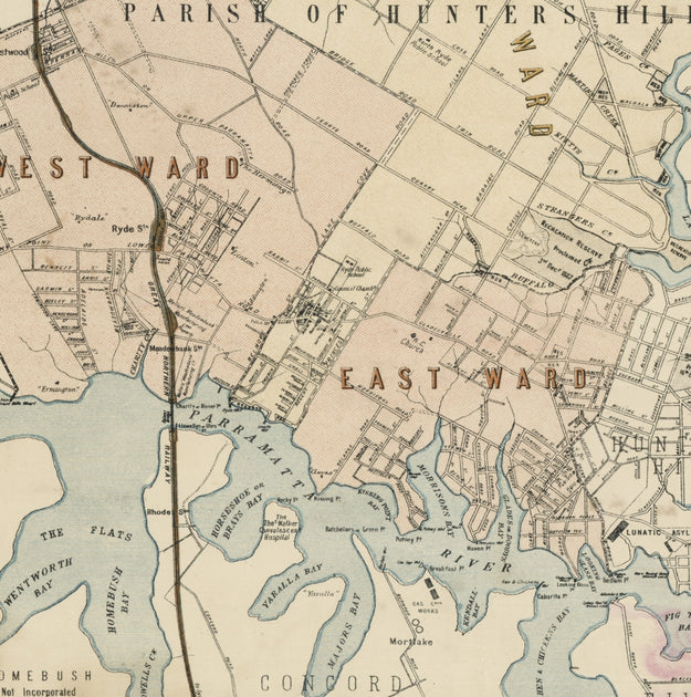 Ryde District c.1885–1890 Vintage Map | Curat’d Walls – Curat'd Walls