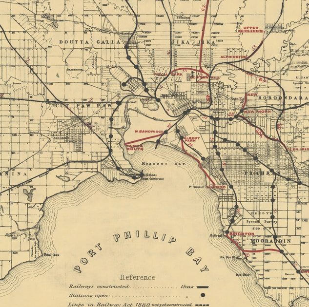 Vintage Victorian Railways Melbourne and Suburban Lines Train Map Sepia ...